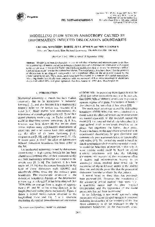 Pdf Modelling Flow Stress Anisotropy Caused By Deformation Induced Dislocation Boundaries
