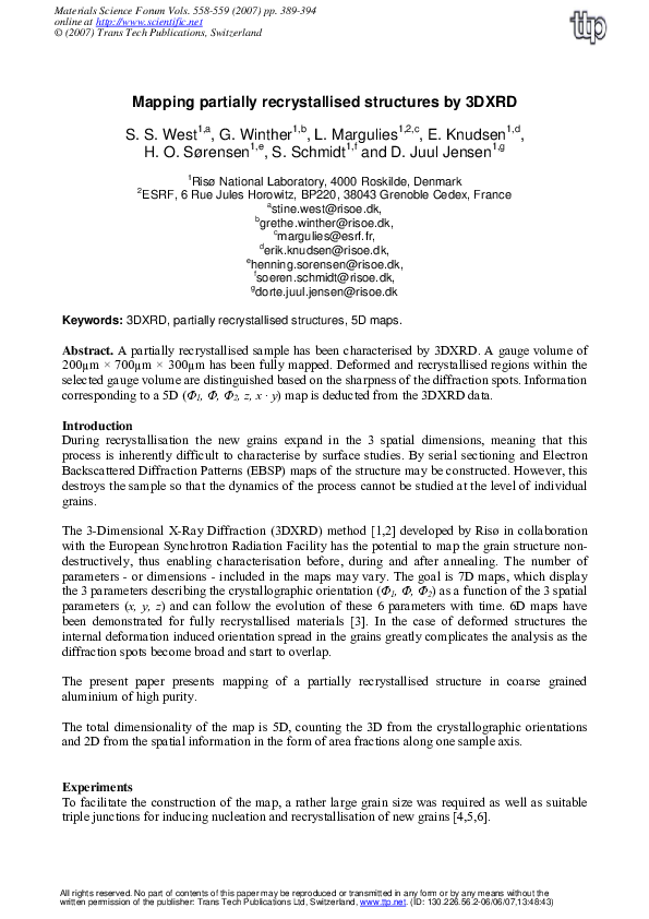 (PDF) Mapping Partially Recrystallised Structures by 3DXRD
