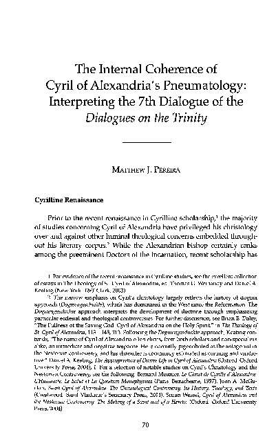 (PDF) The Internal Coherence of Cyril of Alexandria's Pneumatology ...