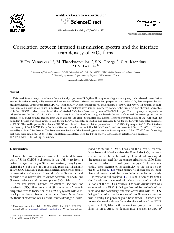 (PDF) Correlation between infrared transmission spectra and the interface trap density of SiO2 ...