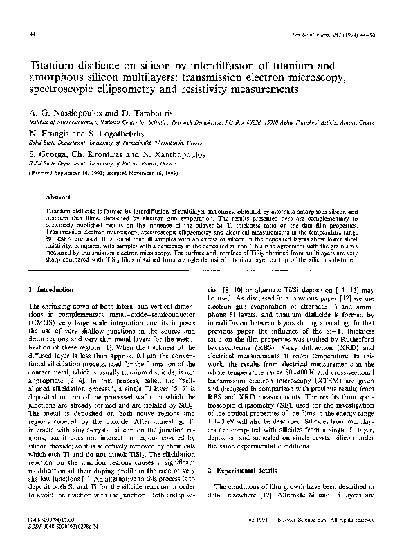 (PDF) Titanium disilicide on silicon by interdiffusion of titanium and ...