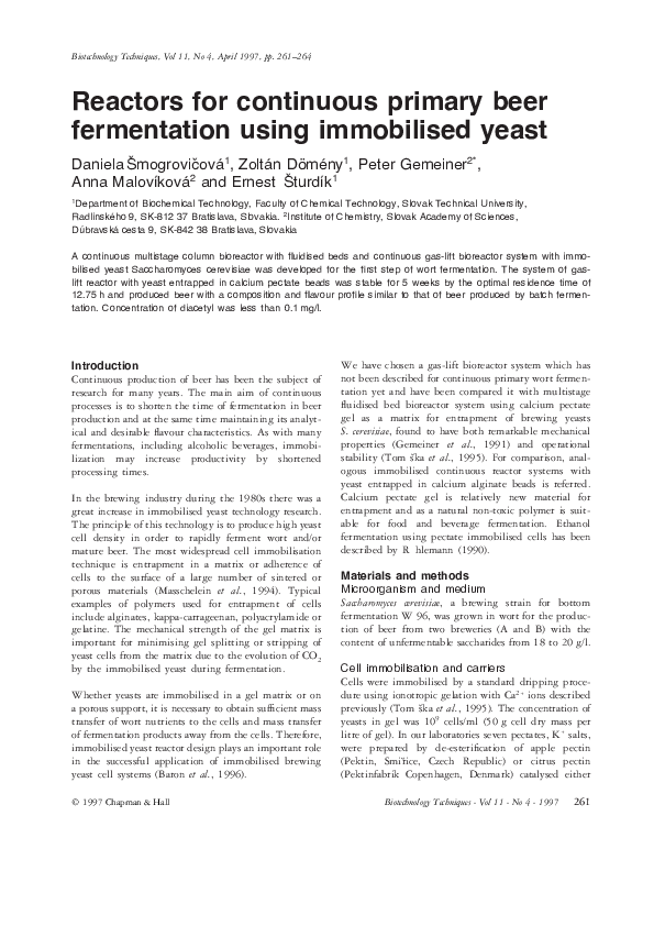 (PDF) Reactors for continuous primary beer fermentation using ...