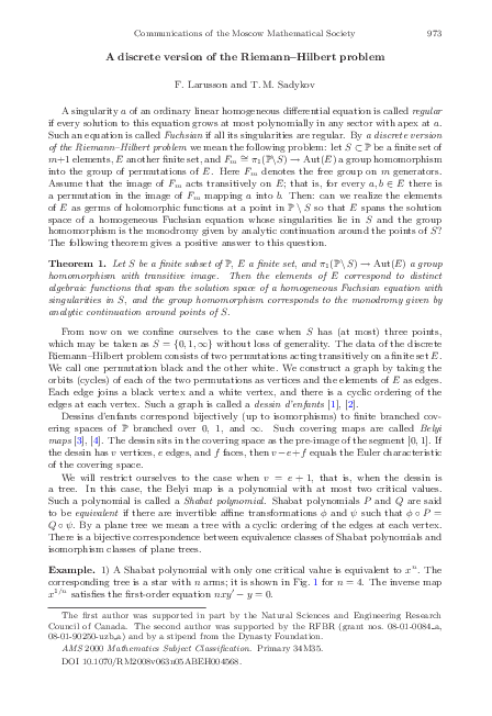 (PDF) A discrete version of the Riemann–Hilbert problem