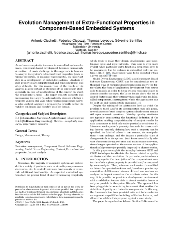 (PDF) Evolution management of extra-functional properties in component-based embedded systems