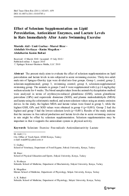 (PDF) Effect of Selenium Supplementation on Lipid Peroxidation ...