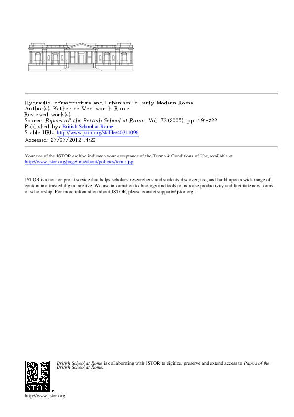 (PDF) "Hydraulic Infrastructure and Urbanism in Early Modern Rome," in ...
