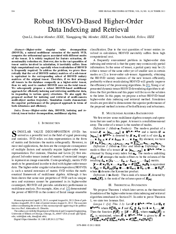 Pdf Robust Hosvd Based Higher Order Data Indexing And Retrieval