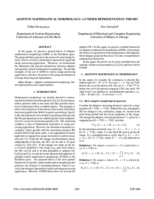 (PDF) Adaptive mathematical morphology: A unified representation theory
