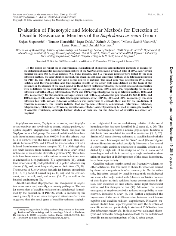 Pdf Evaluation Of Phenotypic And Molecular Methods For Detection Of Oxacillin Resistance In