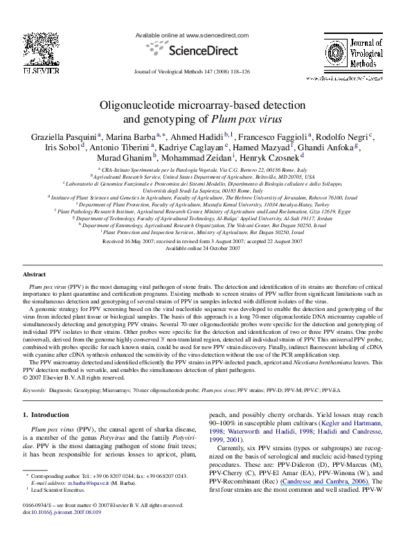 (PDF) Oligonucleotide microarray-based detection and genotyping of Plum pox virus