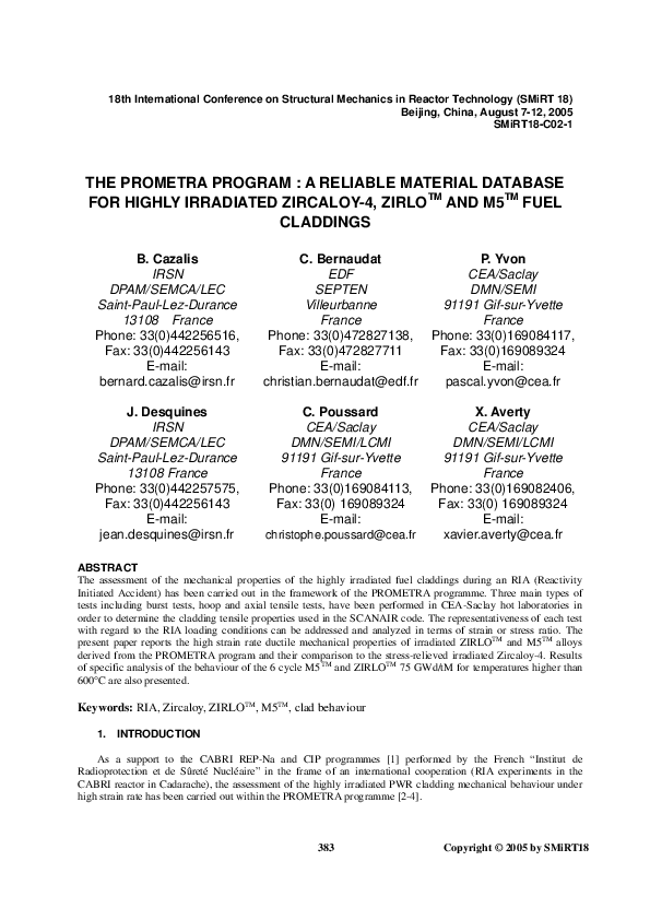 (PDF) The PROMETRA program: a reliable material database for highly ...
