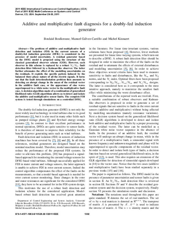 Pdf Additive And Multiplicative Fault Diagnosis For A Doubly Fed Induction Generator Michel