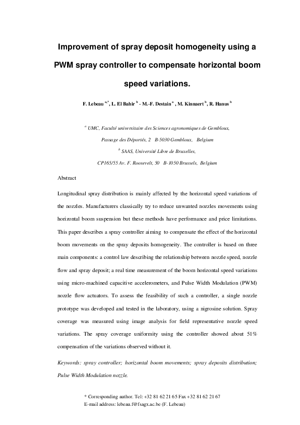 (PDF) Improvement of spray deposit homogeneity using a PWM spray ...