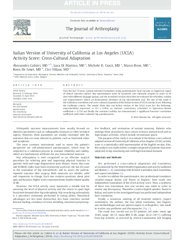 (PDF) Italian Version of University of California at Los Angeles (UCLA ...