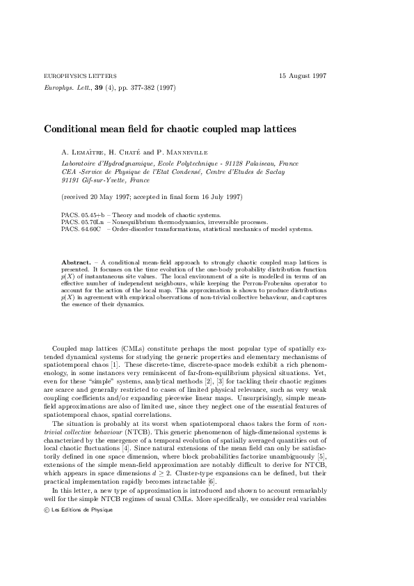 (PDF) Conditional mean field for chaotic coupled map lattices