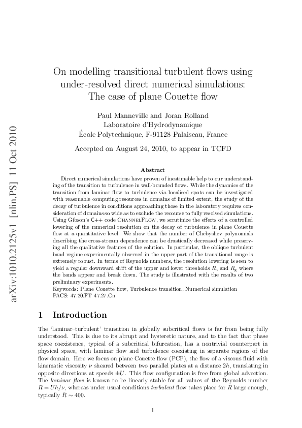 (PDF) Direct numerical simulation of transition to turbulence in an oscillatory channel flow ...