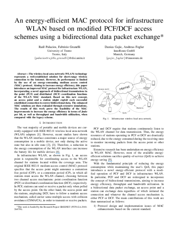 Pdf An Energy Efficient Mac Protocol For Infrastructure Wlan Based On