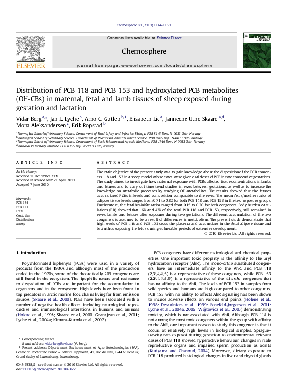 (PDF) Distribution of PCB 118 and PCB 153 and hydroxylated PCB ...