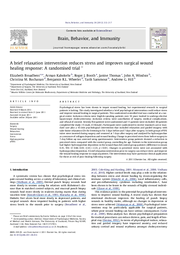 (PDF) A brief relaxation intervention reduces stress and improves ...