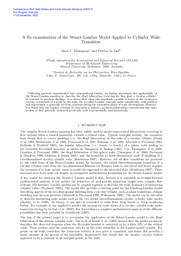 (PDF) A Re-examination of the Stuart-Landau Model Applied to Cylinder ...