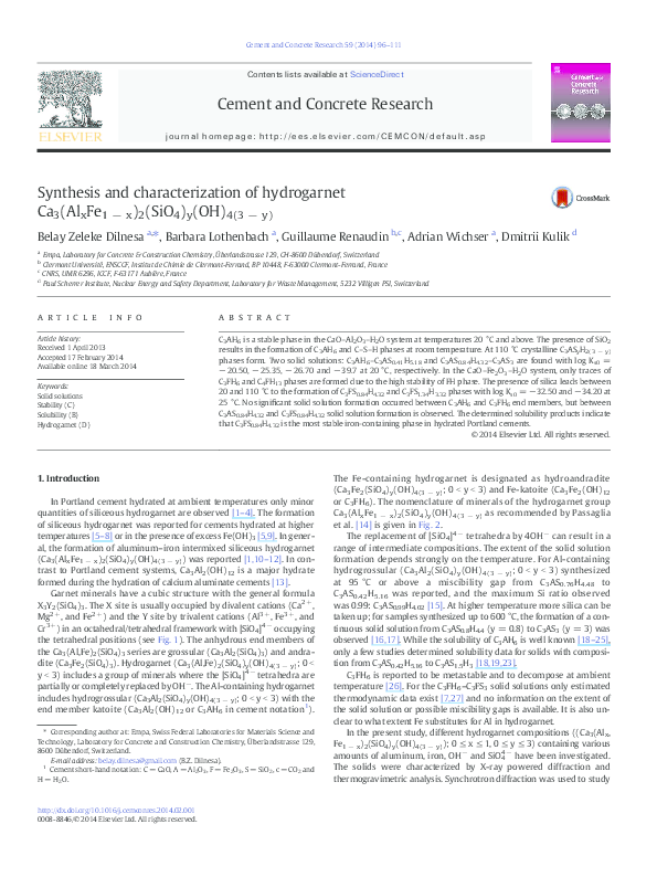 (PDF) Synthesis and characterization of hydrogarnet Ca3(AlxFe1−x)2(SiO4 ...