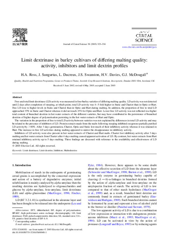 (PDF) Limit dextrinase in barley cultivars of differing malting quality ...