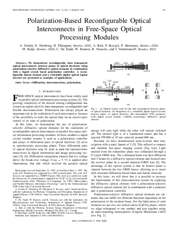 Polarization-based reconfigurable optical interconnects in free-space optical processing modules
