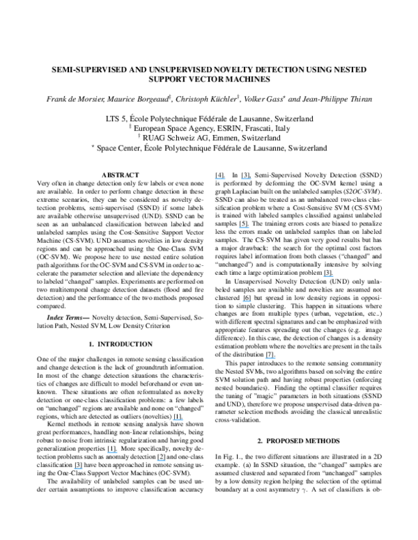 Pdf Semi Supervised And Unsupervised Novelty Detection Using Nested Support Vector Machines