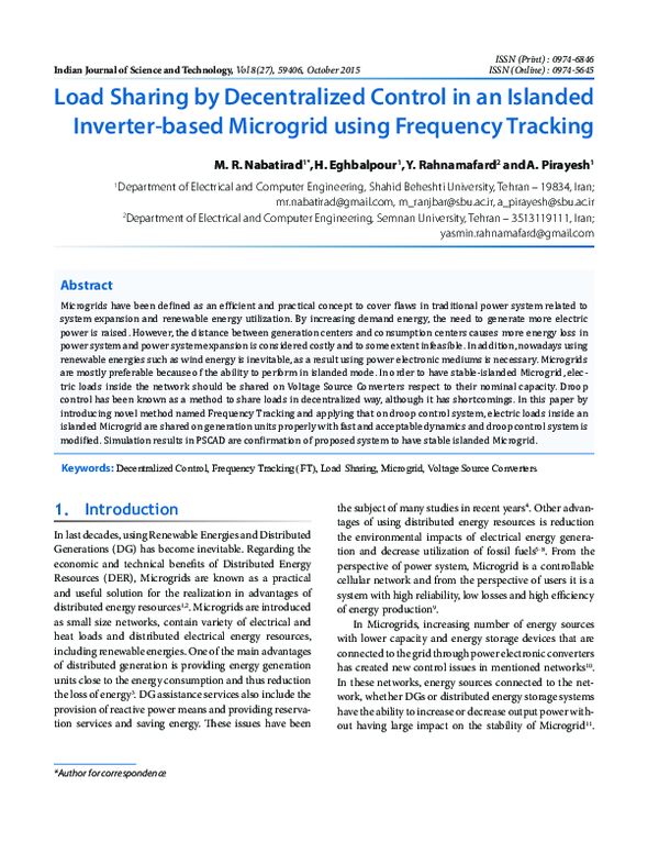 (PDF) Load Sharing by Decentralized Control in an Islanded Inverter-based Microgrid using ...