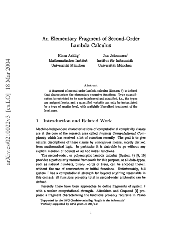 (PDF) An elementary fragment of second-order lambda calculus