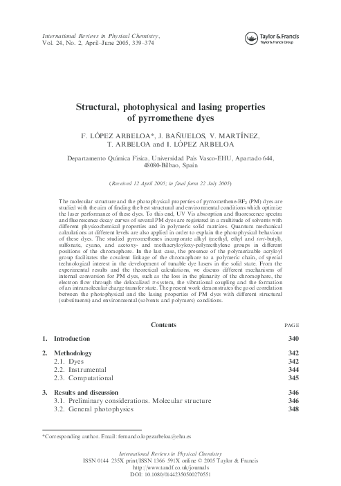 (PDF) Structural, photophysical and lasing properties of pyrromethene dyes
