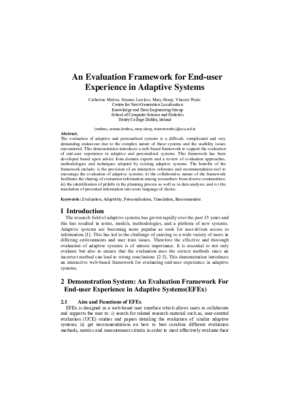 (PDF) An Evaluation Framework for End-user Experience in Adaptive Systems