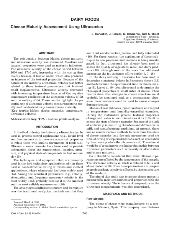 (PDF) Cheese Maturity Assessment Using Ultrasonics