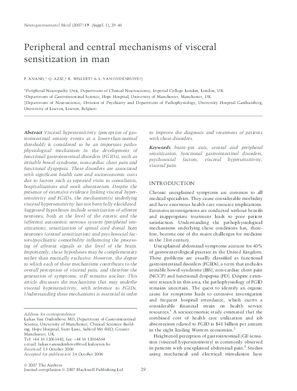 (PDF) Peripheral and central mechanisms of visceral sensitization in ...