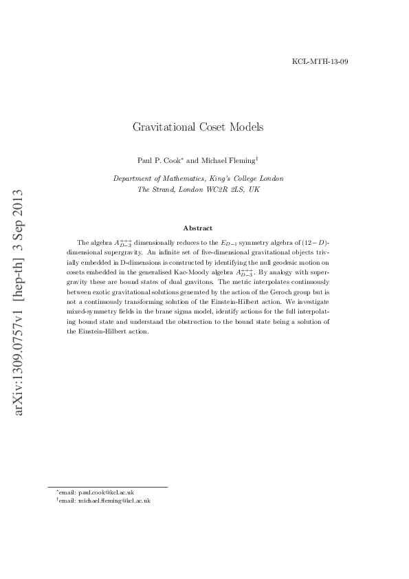 (PDF) Gravitational coset models