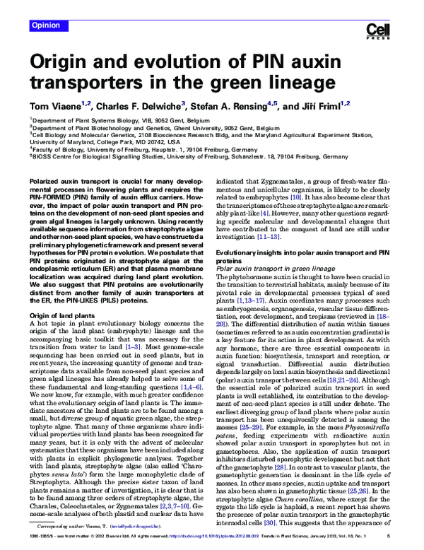 (PDF) Origin and evolution of PIN auxin transporters in the green lineage