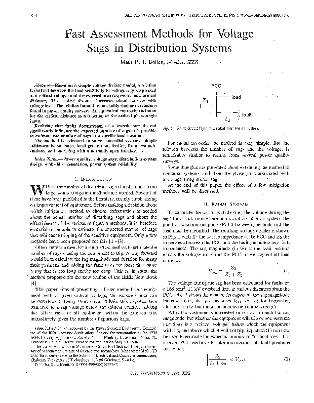 (PDF) Fast assessment methods for voltage sags in distribution systems