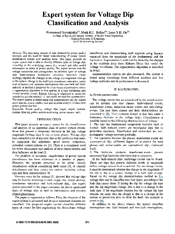 (PDF) Expert system for voltage dip classification and analysis
