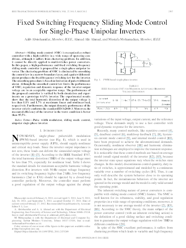 (PDF) Fixed Switching Frequency Sliding Mode Control for Single-Phase Unipolar Inverters