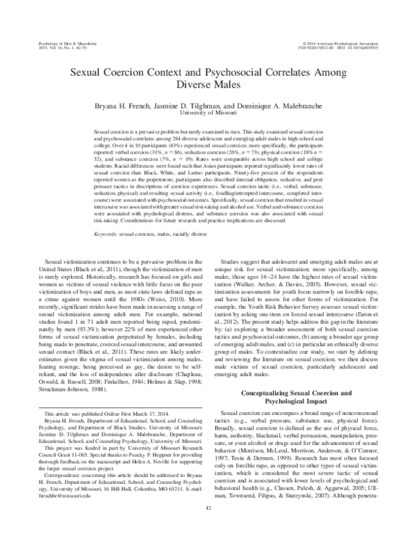(PDF) Sexual Coercion Context and Psychosocial Correlates Among Diverse ...