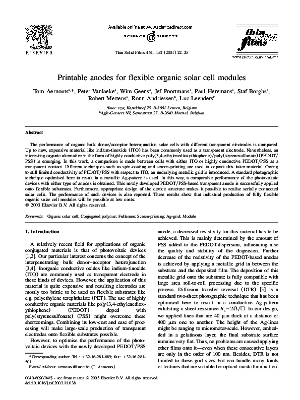 (PDF) Printable anodes for flexible organic solar cell modules