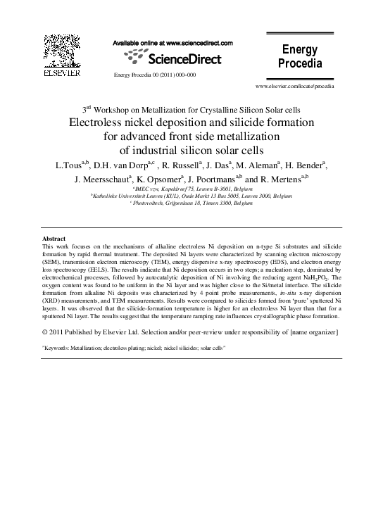 (PDF) Electroless nickel deposition and silicide formation for advanced front side metallization ...