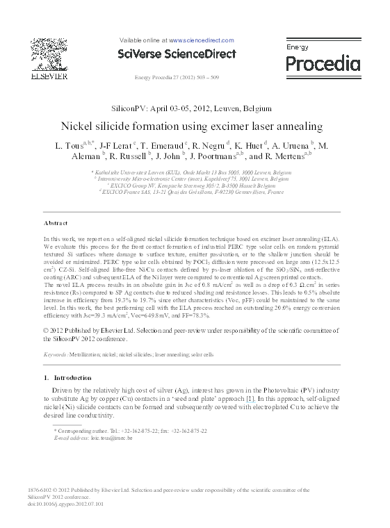 (PDF) Nickel Silicide Formation Using Excimer Laser Annealing | Robert ...