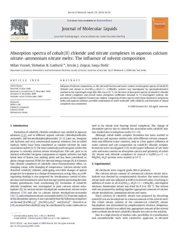 (PDF) Absorption spectra of cobalt(II) chloride and nitrate complexes ...