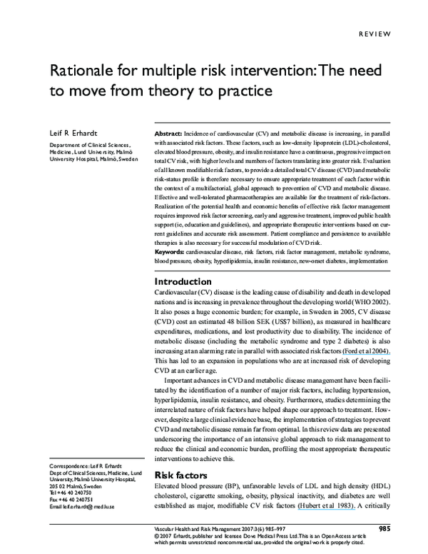 (PDF) Rationale for multiple risk intervention: The need to move from ...