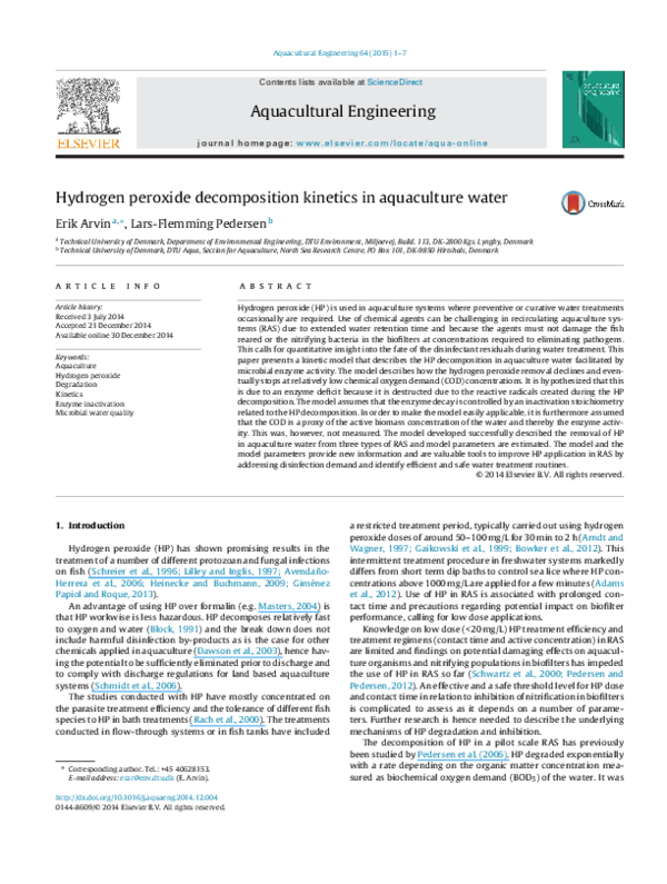 (PDF) Hydrogen peroxide decomposition kinetics in aquaculture water