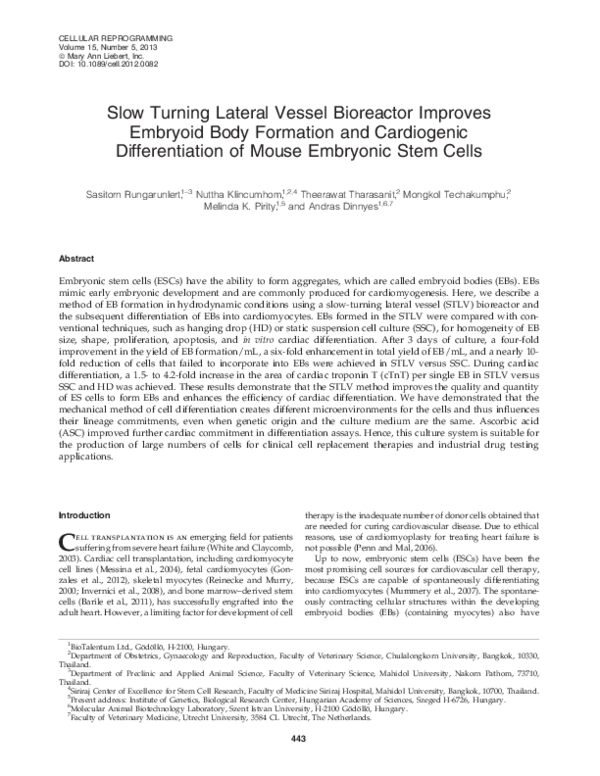 (PDF) Slow Turning Lateral Vessel Bioreactor Improves Embryoid Body ...