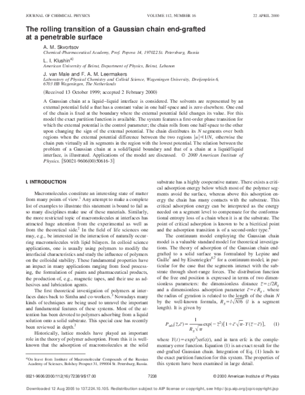 (PDF) The transition of a Gaussian chain end-grafted at a penetrable ...