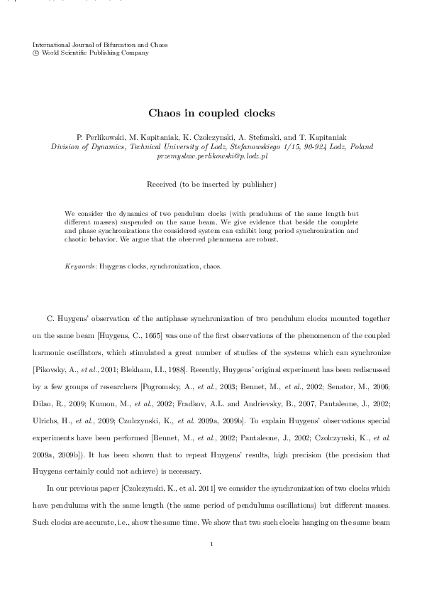 (PDF) CHAOS IN COUPLED CLOCKS