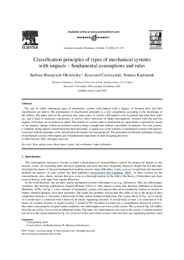 (PDF) Classification principles of types of mechanical systems with ...